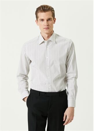 Pal Zileri Erkek Beyaz Çizgi Desenli Gömlek 40 IT