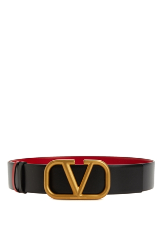 Valentino Garavani Kadın Siyah Logo Tokalı Deri Kemer Kırmızı 80 EU