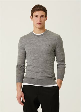 Allsaints Erkek Gri Logo Detaylı Yün Kazak XS EU