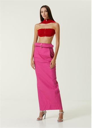 Jacquemus Kadın Pembe Yüksek Bel Maksi Keten Etek 34 FR