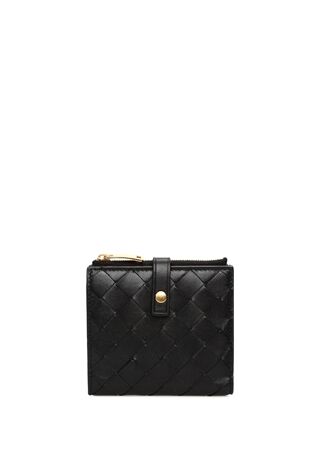 Bottega Veneta Kadın Mini Siyah Örgü Dokulu Deri Cüzdan EU