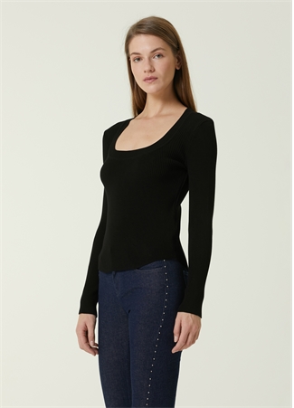 Beymen Club Kadın Siyah U Yaka Ribli Kazak S
