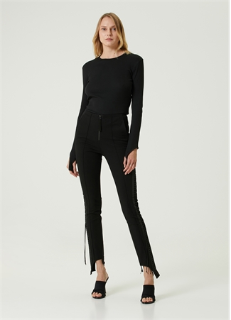 Helmut Lang Kadın Siyah Yüksek Bel Şerit Bağcıklı Pantolon 8 US