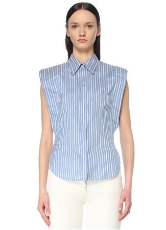 Isabel Marant Kadın Enza Mavi Çizgili Kolsuz İpek Gömlek 34 FR