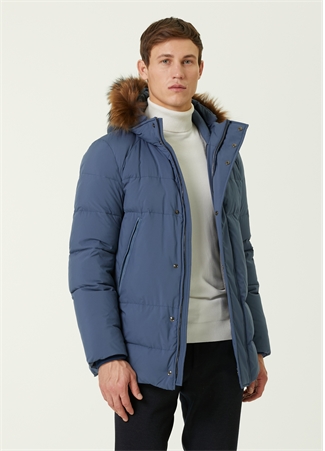Corneliani Erkek Mavi Kapüşonlu Parka 54 IT Corneliani Erkek Mavi Kapüşonlu Parka 54 IT