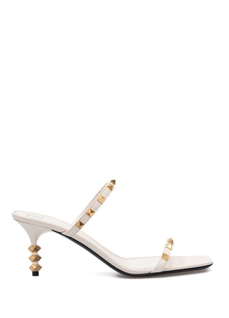 Valentino Garavani Kadın Beyaz Bantlı Deri Terlik 36 Eu