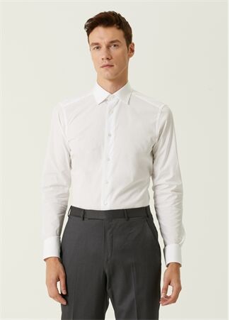 Zegna Erkek Beyaz İngiliz Yaka Çizgili Gömlek 39 IT