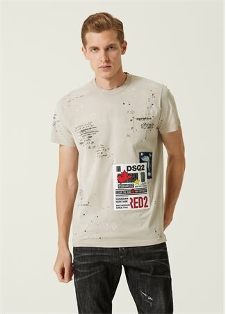 Dsquared2 Erkek Gri Logo Patchli T-shirt M EU