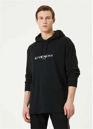 Givenchy Erkek Siyah Beyaz Kapüşonlu Logolu Sweatshirt S EU Givenchy Erkek Siyah Beyaz Kapüşonlu Logolu Sweatshirt S EU