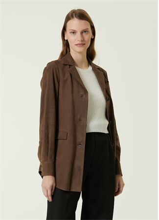 Kiton Kadın Kahverengi Kelebek Yaka Deri Ceket 42 IT