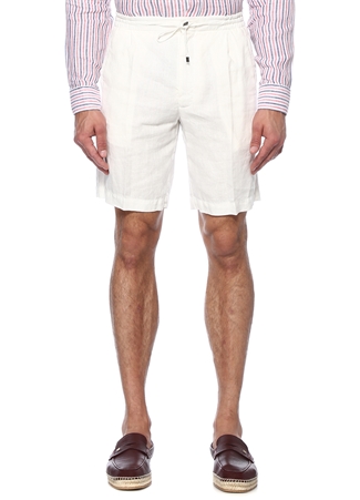 Lardini Erkek Beyaz Beli Kordonlu Keten Bermuda 52 IT