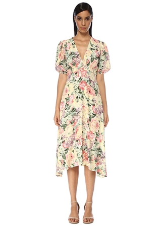 Faithfull The Brand Kadın Vittoria Colorblocked Çiçekli Midi Elbise Beyaz XS EU