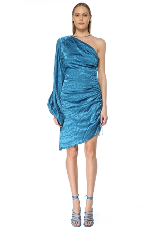 The Attico Kadın Mavi Jakarlı Tek Kol Mini Kokteyl Elbise 38 IT