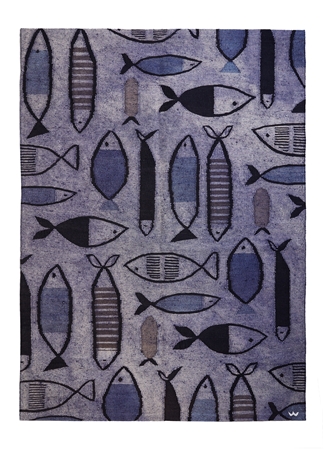 Dhoku Mavi Balık Desenli Yün Kilim Çok Renkli Dhoku Mavi Balık Desenli Yün Kilim Çok Renkli