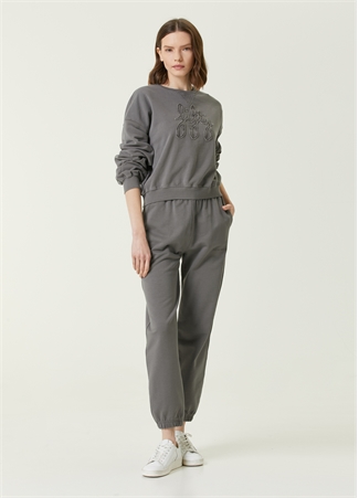 Fifty Pieces Kadın Loose Fit Gri Logo Nakışlı Sweatshirt L EU