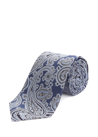 Beymen Collection Erkek Mavi Şal Desenli İpek Kravat EU IT
