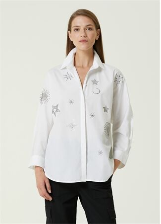 Beymen Club Kadın Beyaz Taşlı Yıldız Baskılı Poplin Gömlek XS