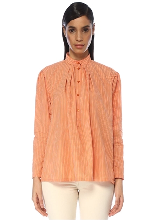 Alberta Ferretti Kadın Turuncu Beyaz Çizgi Desenli Gömlek 40 IT Alberta Ferretti Kadın Turuncu Beyaz Çizgi Desenli Gömlek 40 IT
