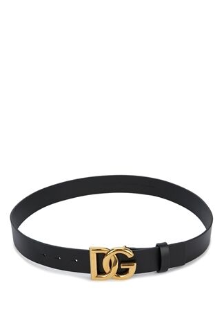 Dolce&Gabbana Erkek Siyah Logo Tokalı Deri Kemer 0 EU