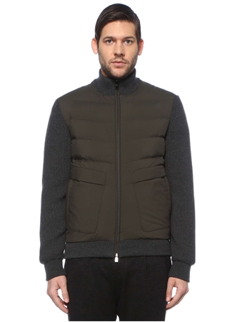 Corneliani Erkek Gri Haki Dik Yaka Triko Garnili Puff Mont 50 IT