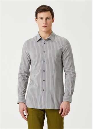 Pal Zileri Erkek Gri Yeşil Çizgi Desenli Gömlek 40 IT