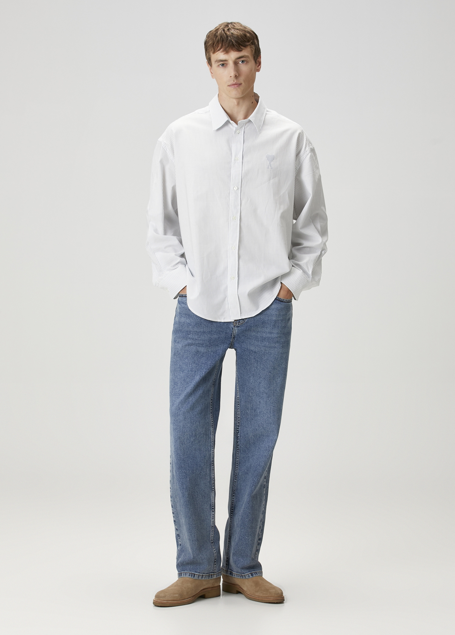 Ami Paris - Mavi Çizgi Desenli Gömlek - Mavi