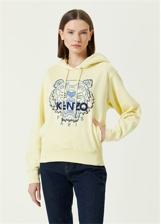 Kenzo Kadın Tiger Fildişi Kapüşonlu Logolu Sweatshirt Bej S EU