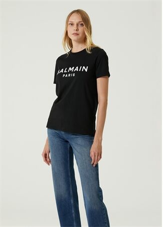Balmain Kadın Siyah Logo Baskılı T-shirt S EU