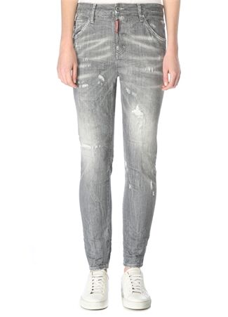 Dsquared2 Kadın Cool Girl Gri Yüksek Bel Jean Pantolon 36 IT