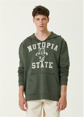 Allsaints Erkek Yeşil Kapüşonlu Baskılı Sweatshirt S EU