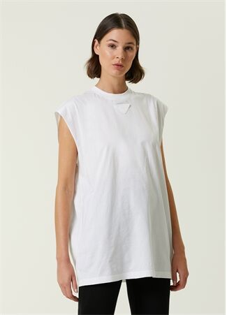 Prada Kadın Beyaz Logolu Kolsuz T-shirt S EU
