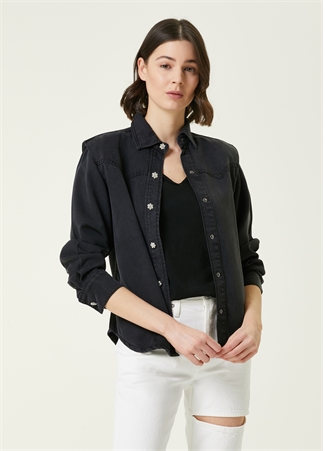Allsaints Kadın Siyah Taşlı Düğmeli Jean Gömlek 4 Uk