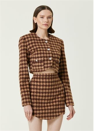 Kalmanovich Kadın Kahverengi Kazayağı Desenli Crop Ceket S EU