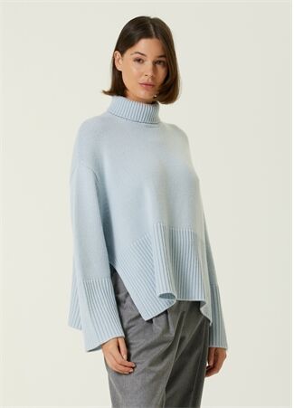 Toteme Kadın Mavi Balıkçı Yaka Yırtmaç Detaylı Kaşmir Kazak S EU