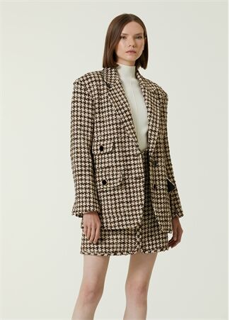 Sandro Kadın Bej Kazayağı Desenli Blazer Kahverengi 36 FR