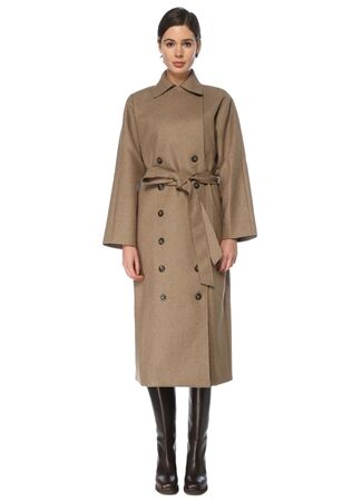 Toteme Kadın Bej Beli Kuşaklı Kruvaze Yün Palto XS EU
