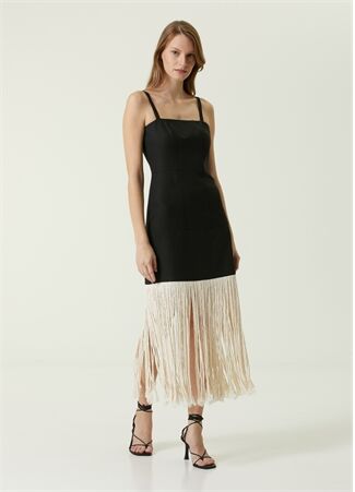 Alexis Kadın Carlotti Siyah Püskül Detaylı Midi Elbise S EU Alexis Kadın Carlotti Siyah Püskül Detaylı Midi Elbise S EU