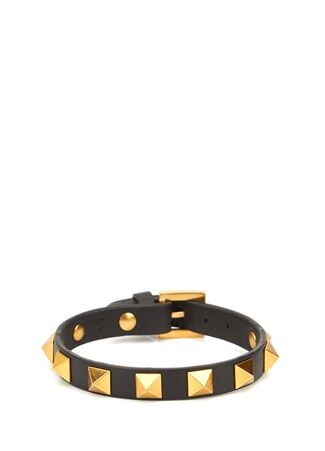 Valentino Garavani Erkek Rockstud Siyah Deri Bileklik EU