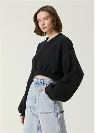 Alexander Wang Kadın Siyah V Yaka Crop Sweatshirt S EU