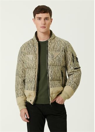 Stone Island Erkek Bej Siyah Desenli Puff Mont S EU