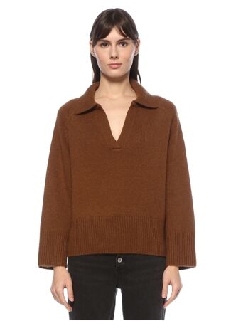 Arch4 Kadın Kahverengi Yaka Detaylı Kaşmir Kazak M EU