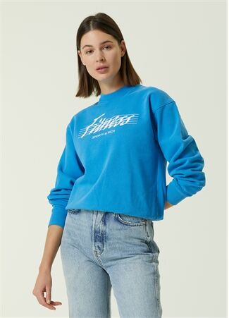 Sporty & Rich Kadın Mavi Slogan Detaylı Sweatshirt S EU