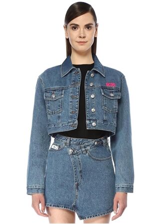 Gcds Kadın Bucket Cut Crop Jean Ceket Mavi M EU