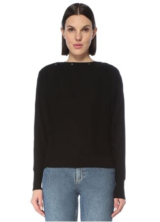 Allsaints Kadın Siyah Kayık Yaka Çıtçıt Detaylı Kazak L EU