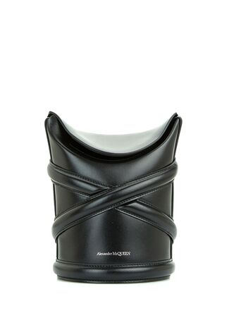 Alexander McQueen Kadın Siyah Logolu Deri Omuz Çantası EU