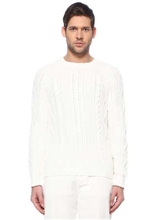 Brunello Cucinelli Erkek Beyaz Saç Örgü Dokulu Kazak 52 IT
