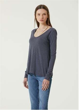 American Vintage Kadın Koyu Gri V Yaka Uzun Kol T-shirt S EU American Vintage Kadın Koyu Gri V Yaka Uzun Kol T-shirt S EU