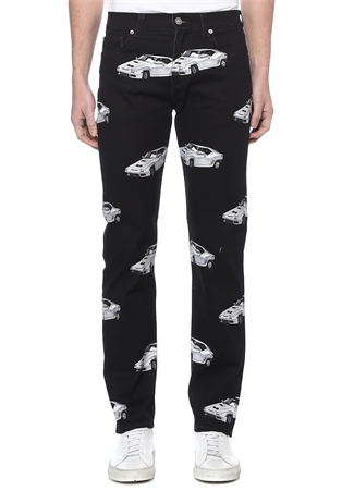Versace Erkek Regular Fit Siyah Araba Baskılı Jean Pantolon 3 US