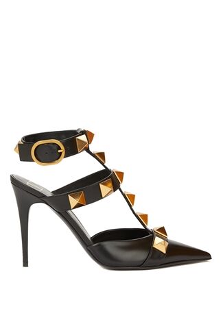 Valentino Garavani Kadın RomanStud Siyah Deri Topuklu Ayakkabı 36 EU
