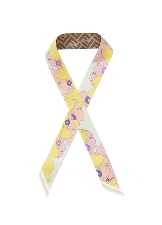 Fendi Kadın Kahverengi Figür Desenli İpek Fular Eu Fendi Kadın Kahverengi Figür Desenli İpek Fular Eu